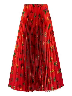 S.S.DALEY Sunray Pleated Floral-print Maxi Skirt - Red