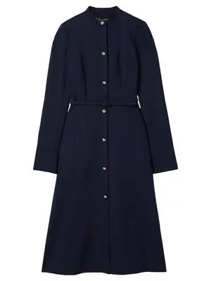 Oscar De La Renta Belted Wool-blend Midi Dress - Blue