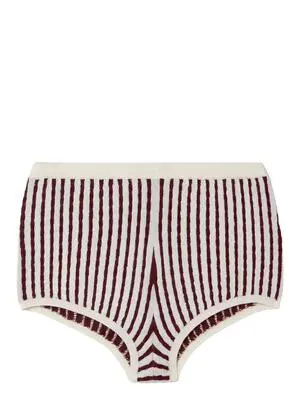 FRAME Striped Cable-knit Cashmere And Silk-blend Shorts - Off-white