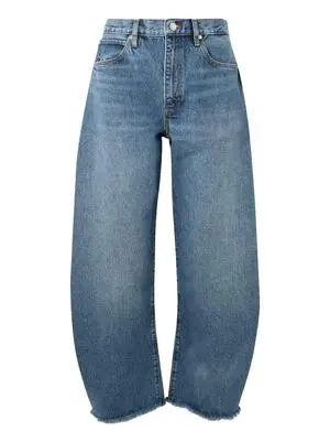 FRAME The Bubble Crop Frayed High-rise Barrel-leg Jeans - Blue