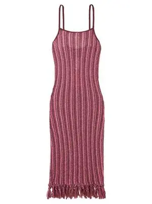 THE ELDER STATESMAN Fringed Striped Cotton Midi Dress - Pink