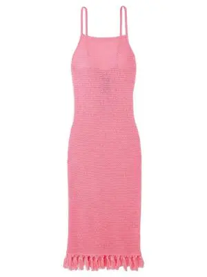 THE ELDER STATESMAN Fringed Open-knit Cotton Midi Dress - Pink