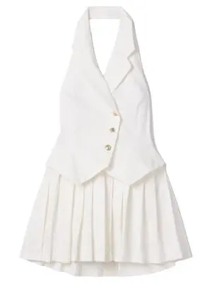 TOLU COKER Pleated Denim Mini Dress - White