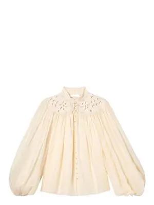 Zimmermann Coco Broderie Anglaise-trimmed Ramie Blouse - Cream