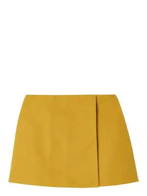 TOLU COKER Pleated Cotton-poplin Mini Wrap Skirt - Yellow