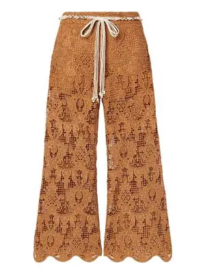 Zimmermann Coco Belted Guipure Lace Flared Pants - Brown