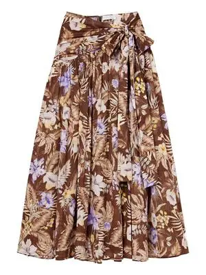 Zimmermann Coco Belted Floral-print Maxi Skirt - Brown