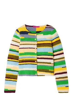 THE ELDER STATESMAN Striped Crocheted Cardigan - Green