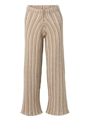 THE ELDER STATESMAN Striped Crocheted Cotton Straight-leg Pants - Brown