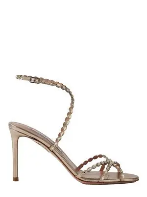 AQUAZZURA Love Struck 85 Crystal-embellished Metallic Leather Sandals - Gold