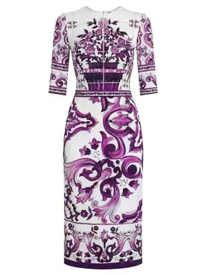 Dolce & Gabbana Maiolica-print Midi Dress - White