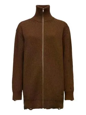 MAISON MARGIELA Ribbed Zip-up Cardigan - Brown