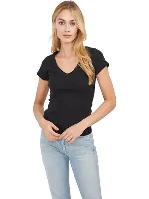 MAREA Pointelle V-neck Tee - Black