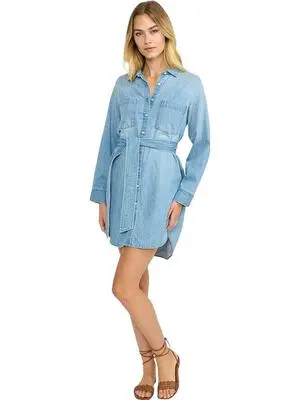 MAREA Denim Mini Shirt Dress - Pale Wash