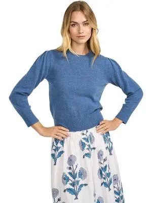 MAREA Cashmere Crewneck Sweater With Puff Sleeves Indigo