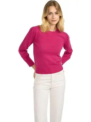 MAREA Cashmere Crewneck Sweater With Puff Sleeves - Magenta