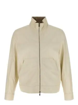 Brunello Cucinelli Short Reversible Leather Jacket Beige
