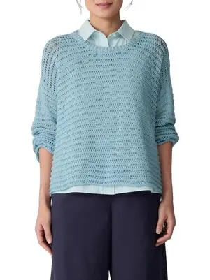 Eileen Fisher Oversized Crewneck Organic Cotton Sweater - Pale Sky