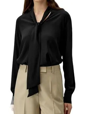 Lilysilk Silk Bowtie Blouse - Black