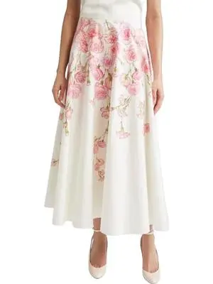 Giambattista Valli Carnation Print Cotton Poplin Skirt - Carnation Popeline Print