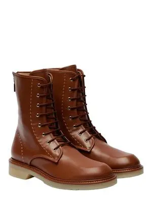 Max Mara Urbancombat Leather Combat Boots - Brown