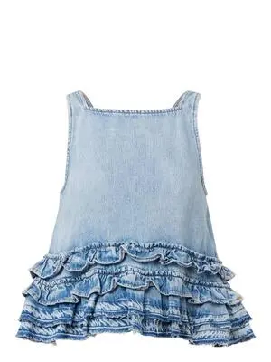 GANNI Ruffled Denim Top - Blue