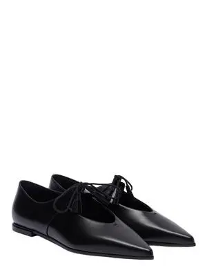 Max Mara Lace-up Leather Flats - Black