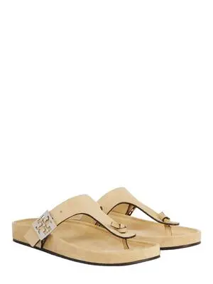 Tory Burch Double T Suede Thong Sandal - Beige