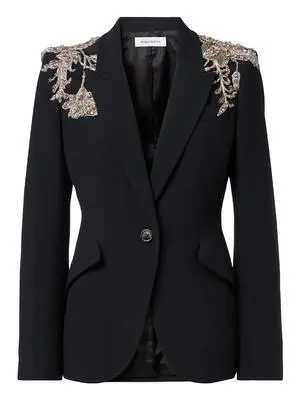 Alexander McQueen Embellished Crepe Blazer - Black