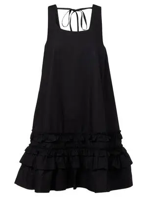 GANNI Ruffled Cotton Poplin Minidress - Black
