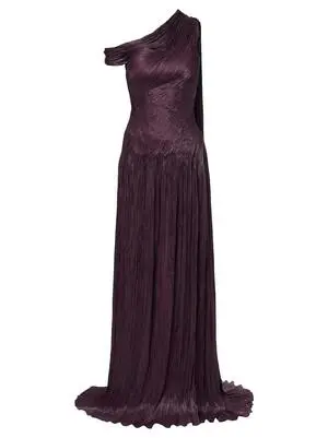MARMAR HALIM Draped Pleated Silk Chiffon Gown