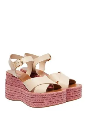 Chloé Isla Leather Espadrille Wedges - Beige