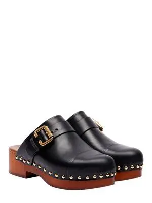 Chloé Jeannette Embellished Leather Clogs - Black