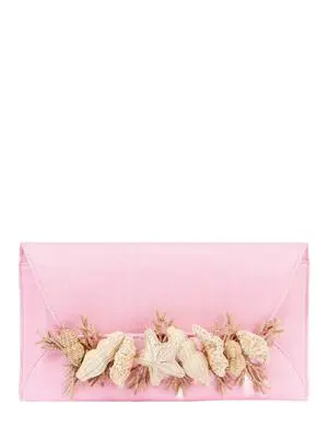 AQUAZZURA Marea Small Raffia-trimmed Clutch - Pink