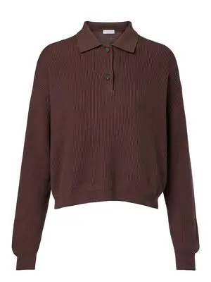 Brunello Cucinelli Ribbed-knit Cotton Polo Sweater - Brown