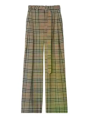Burberry Checked Belted Trousers Neutrals