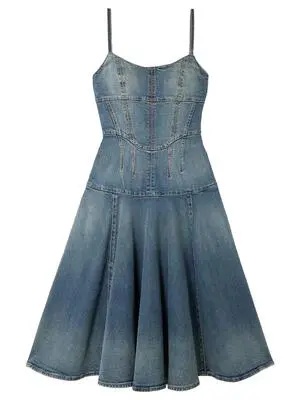Alexander McQueen Paneled Denim Midi Dress - Blue