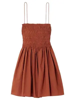 Matteau Shirred Organic Cotton-poplin Mini Dress - Brown
