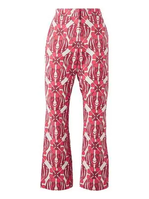 La DoubleJ 24/7 Cropped Printed Stretch-cotton Tweed Flare Pants - Red