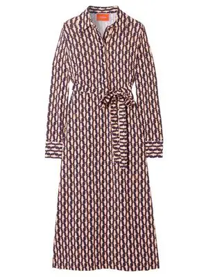 La DoubleJ Perry Street Belted Printed Jersey Midi Shirt Dress - Multi