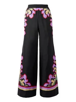 La DoubleJ Icon Palazzo Printed Silk-twill Pants - Black