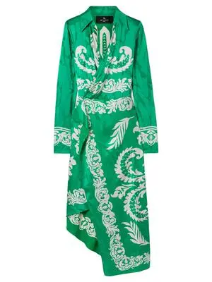 Etro Wrap-effect Draped Printed Satin-jacquard Midi Dress - Green