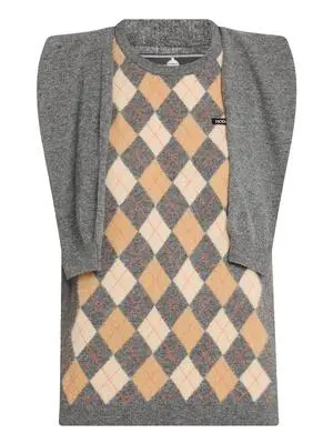 HODAKOVA Argyle Knitted Draped-sleeve Sweater Vest - Gray