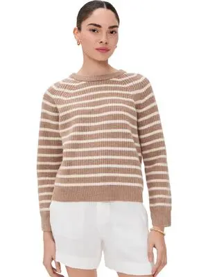 MAREA Striped Wool Crewneck Sweater - Camel/ivory