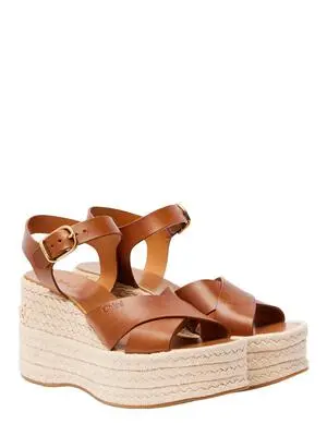 Chloé Isla Leather Espadrille Wedges - Brown