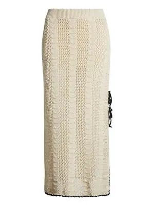 Elan Open Stitch Maxi Skirt - Natural Black Border