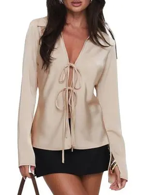 Princess Polly Tie Front Satin Shirt - Champagne