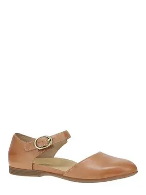 Dansko Liv Ankle Strap Flat Tan Burnished Nappa