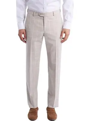 Berle Windowpane Check Wool Dress Pants - Sand