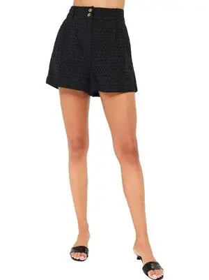Cami Nyc Eyelet High-waist Cotton Shorts - Black